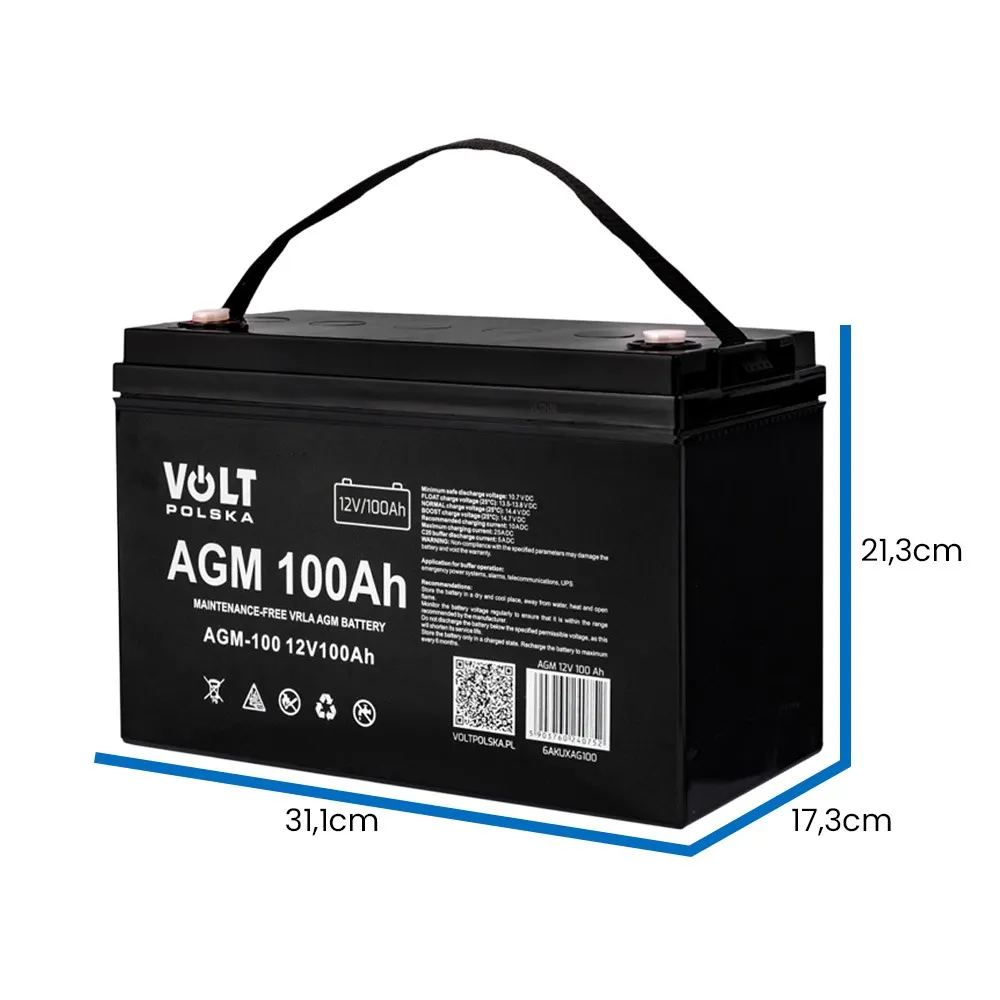 Akumulator AGM 100Ah 12V VRLA Bezobsługowy do Systemów OFF GRID